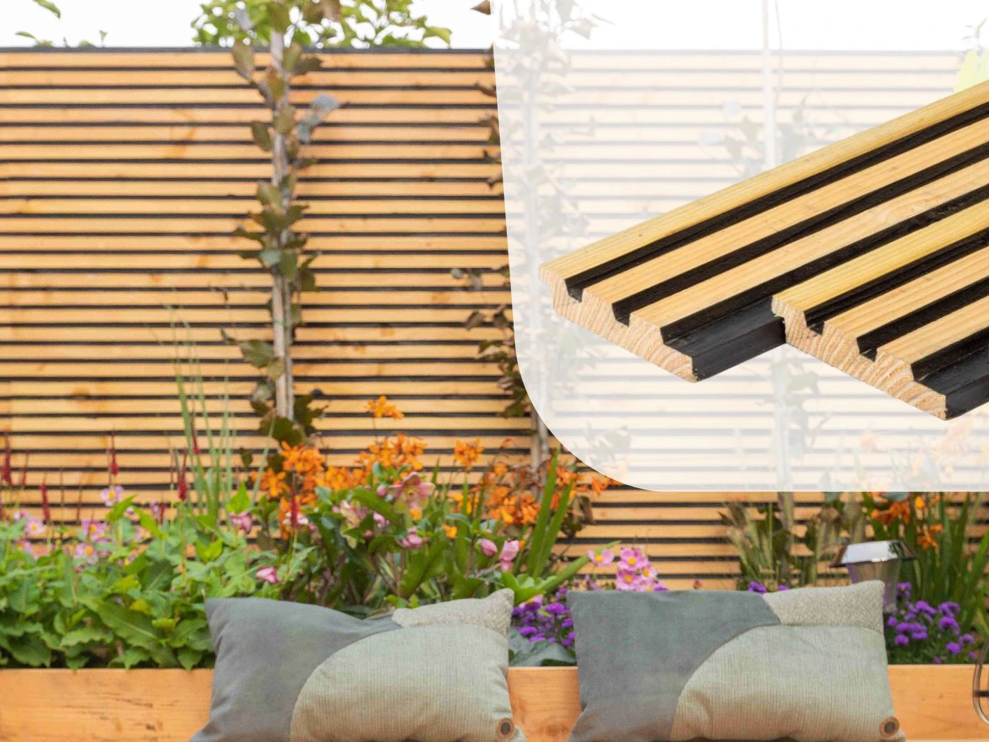 Rhombusprofielplank triple, zwart/douglas, 2.5 x 14 x 300 cm | NuBuiten